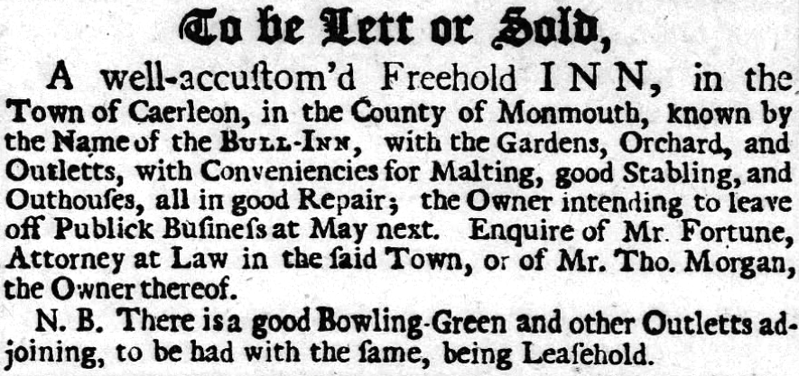 1731: When Caerleon's Bull Inn had a Bowling Green